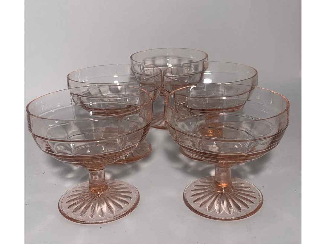 Pink Depression Glass Dessert Sherbet Cups / Block Optic / Set of 5 - Etsy