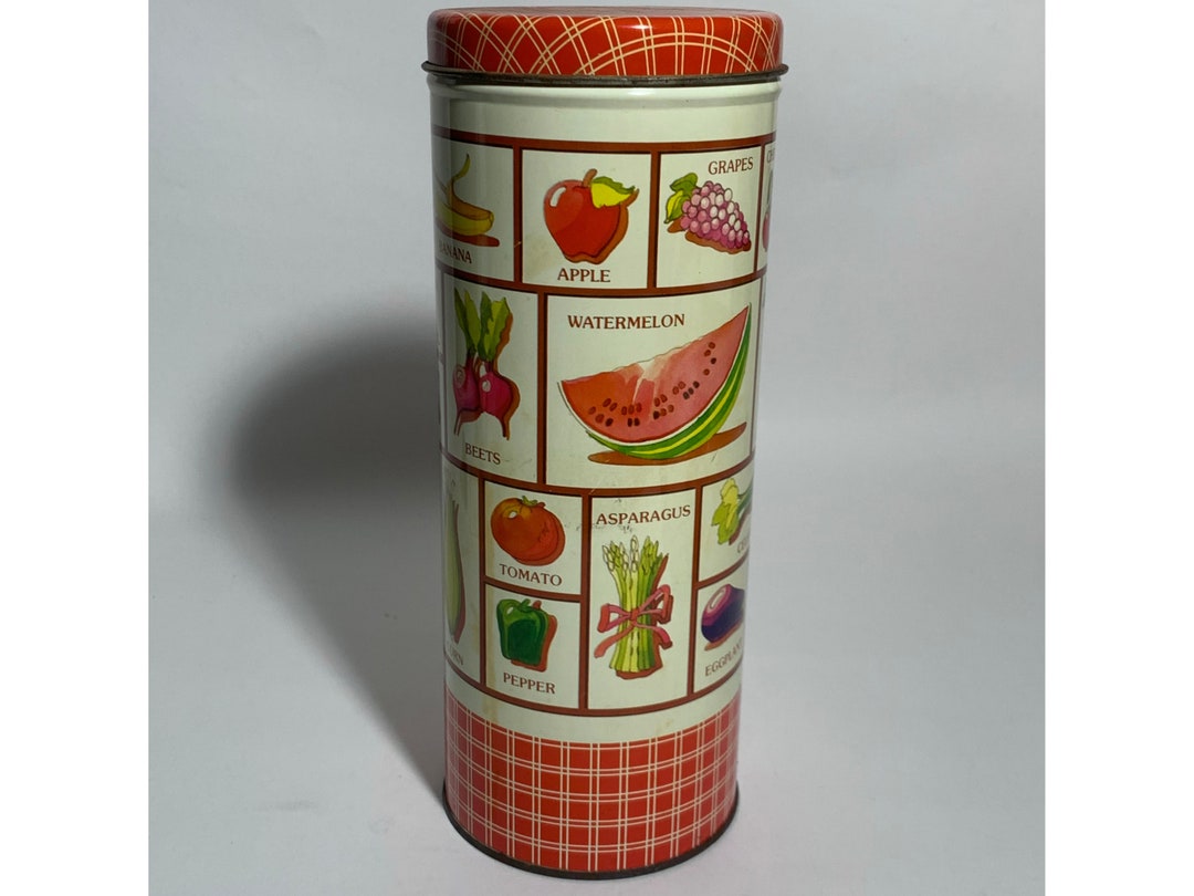 Kitschy Red Plaid Metal Spaghetti Tin / Fruits & Vegetables / Pasta ...