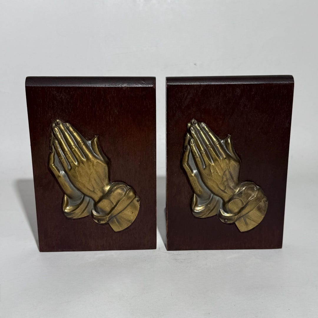 Gold Praying Hands Bookends / Midwest Importers / Metal and Wood ...