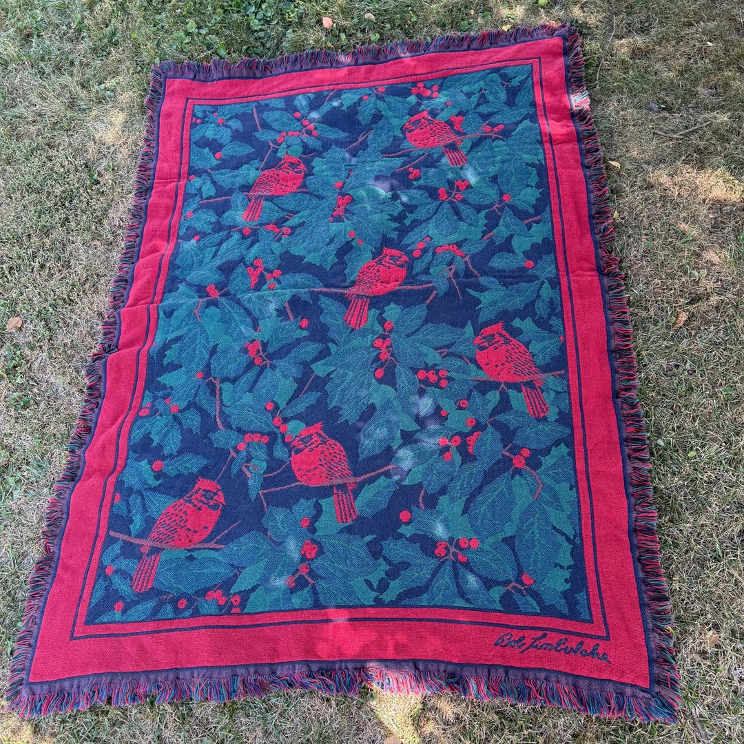 Vintage Bob Timberlake Cardinal Throw Blanket: Christmas Tapestry Style ...
