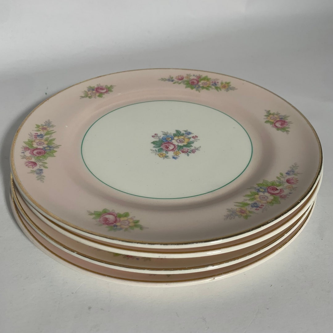 Pink Floral Cottagecore Dessert Plates / Set of 4 / Candlelight Limoges ...