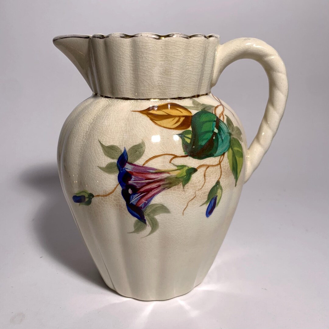 Vintage Cream Pottery Pitcher: Hand-painted Morning Glory, Cottagecore ...