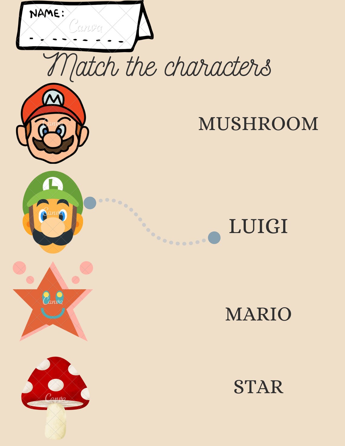 Super Mario Matching Template for Kids - Etsy