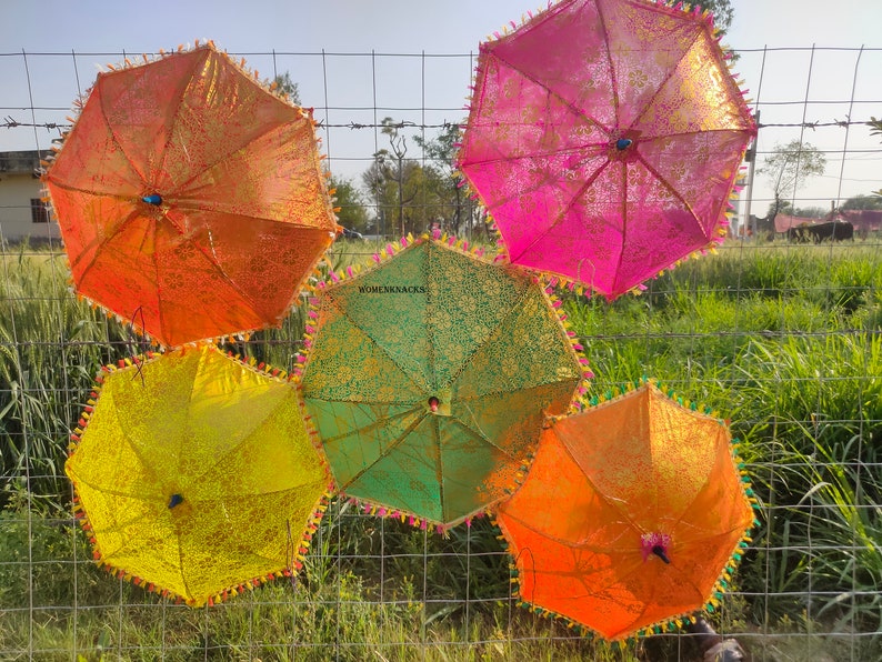 Wholesale Lot of Traditional Silk Gold Printed Umbrella Indian Event ...
