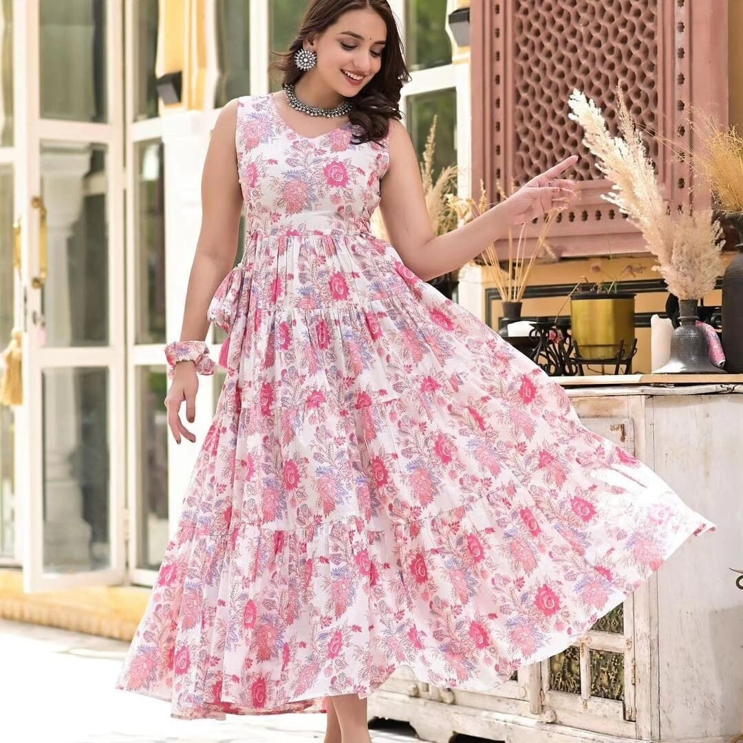 Designer Cotton Printed Long Gown Floral Maxi Readymade Dresses for ...