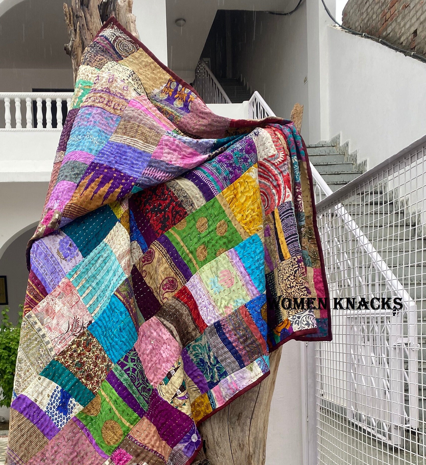 Patchwork Bedspread Bohemian Handmade Quilt Boho Hippie Kantha Quilts ...