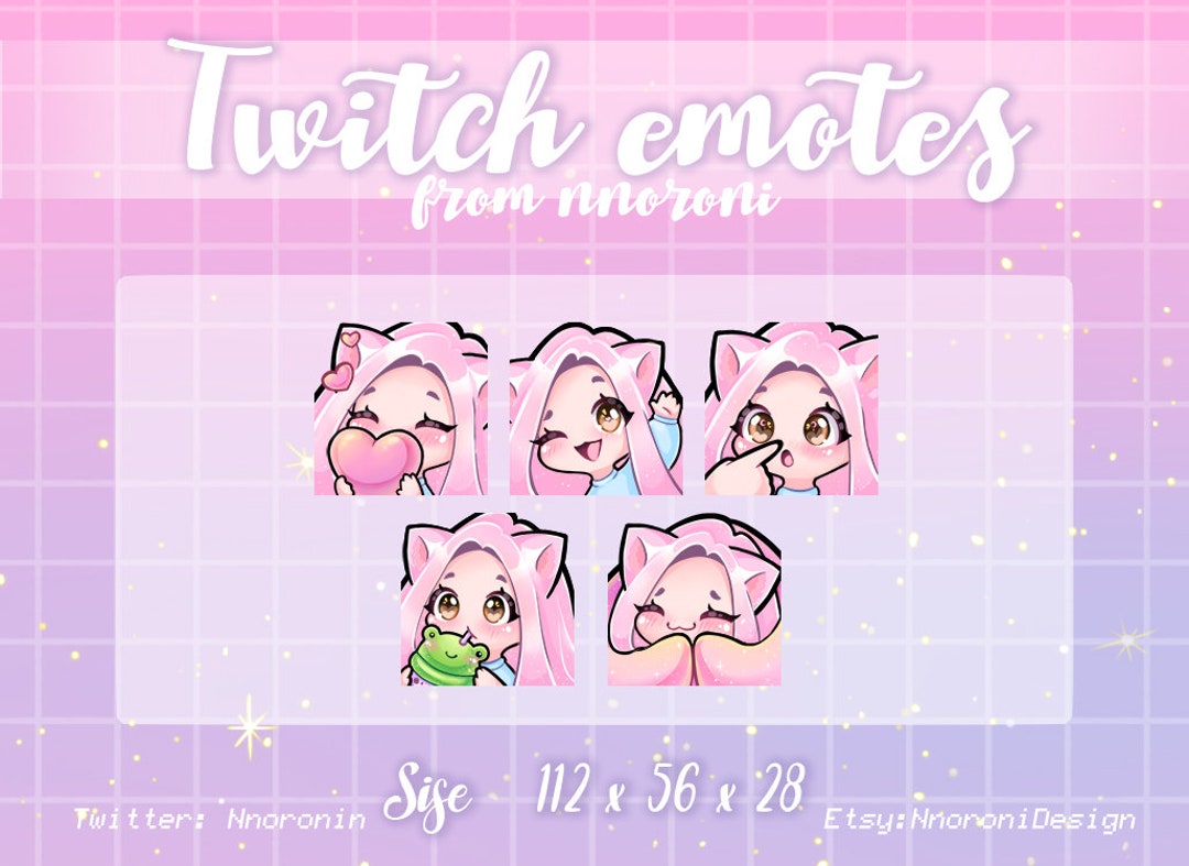 1 Set Cute Chibi Cat Girl Emote - Pink Hair Brown Eyes Twitch Emotes ...