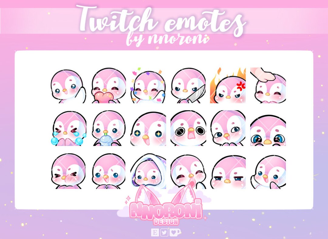 1 BIG Set NEW Penguin Emotes PINK - 18 Emotes / Twitch Emotes / Penguin ...