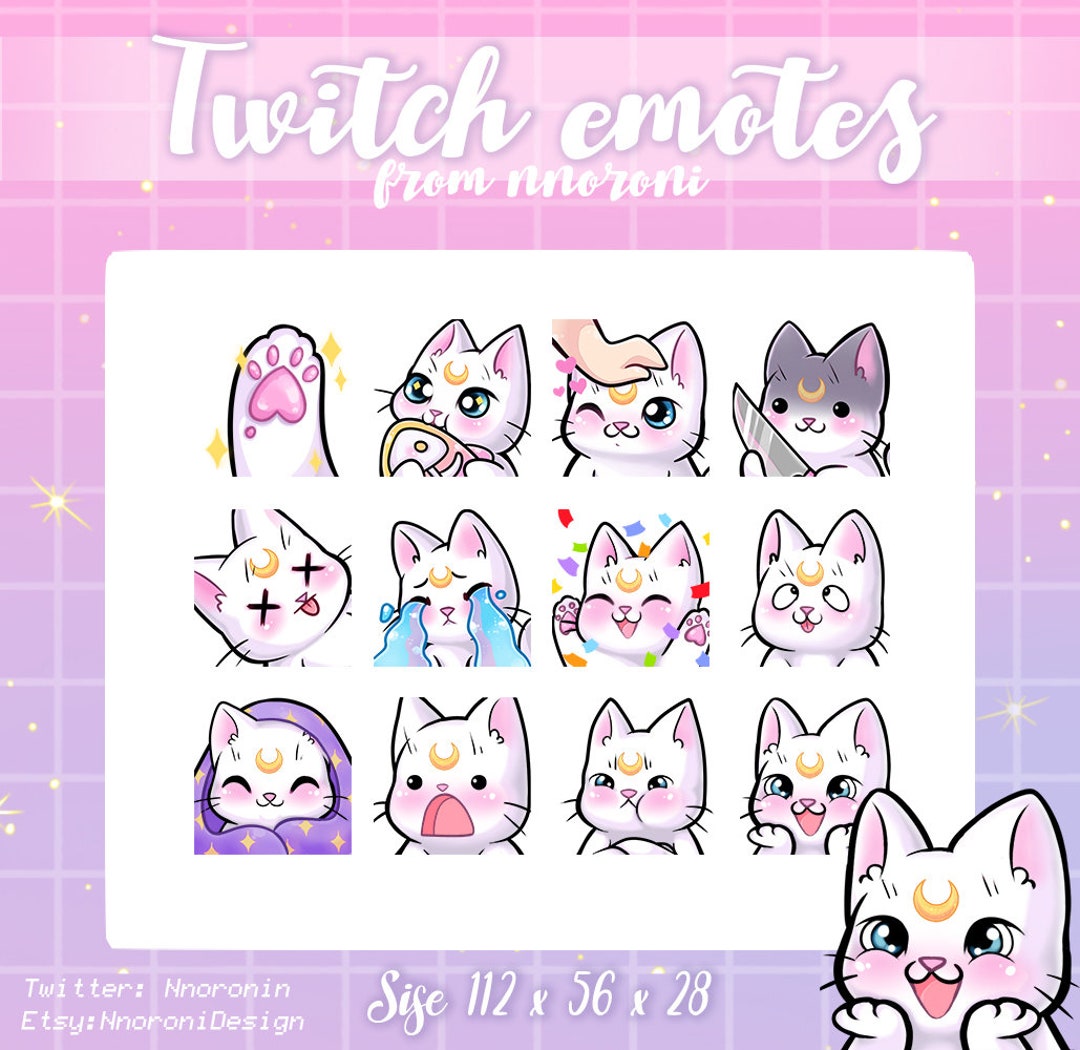 1 BIG SET White Moon Cat - Twitch Emotes / Sub Badges / Cat Emotes ...