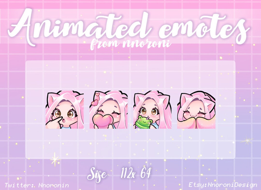 ANIMATED 1 Set Cute Chibi Cat Girl Emote - Pink Hair Brown Eyes Twitch ...