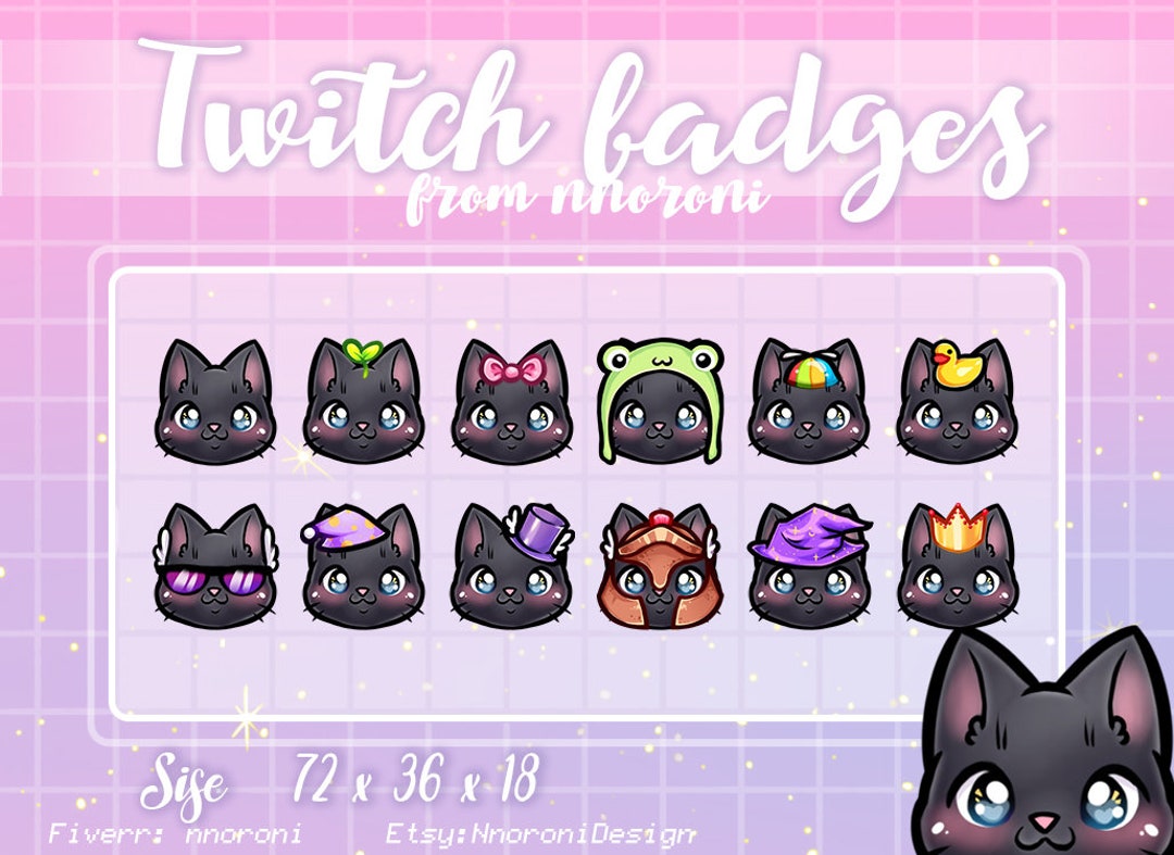 Cute Black Cat Sub Badges - Twitch Badges/ Twitch Emotes / Custom ...