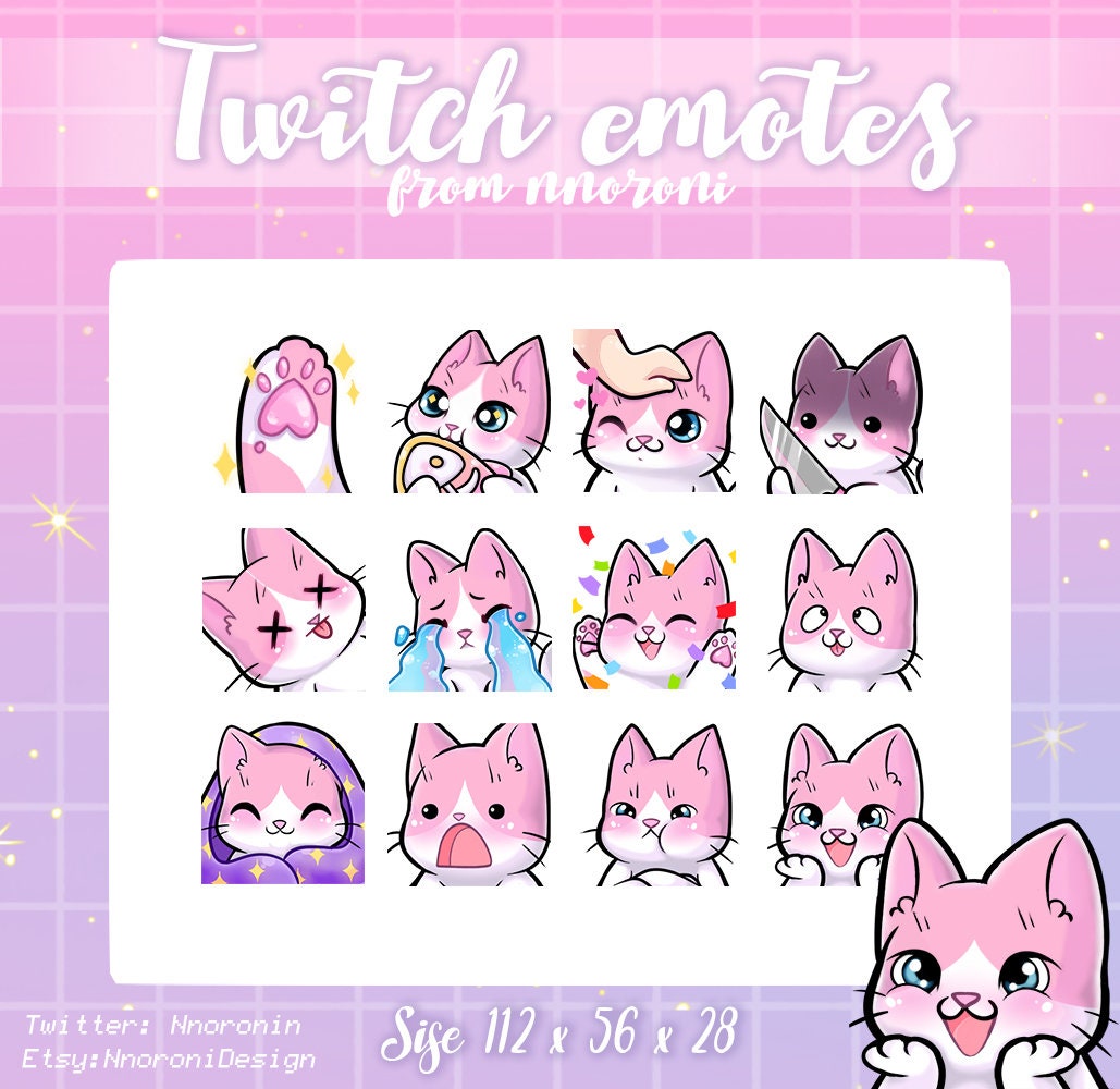 1 BIG SET White Pink Cat Twitch Emotes / Sub Badges / Cat Emotes / Cute ...