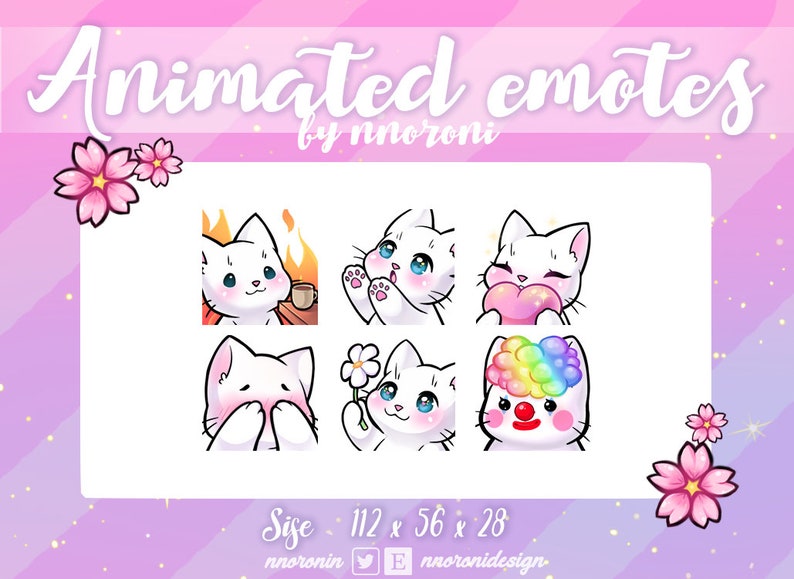 6 Set ANIMATED White Cat Emotes Twitch Emotes / Sub Badges / - Etsy