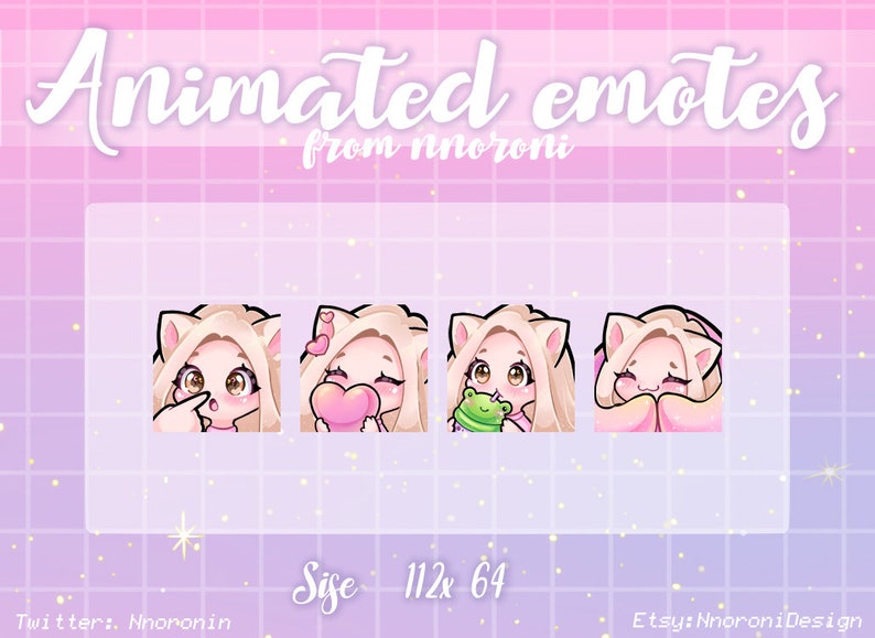 Animated 1 Set Cute Chibi Cat Girl Emote Blonde Hair Brown Etsy