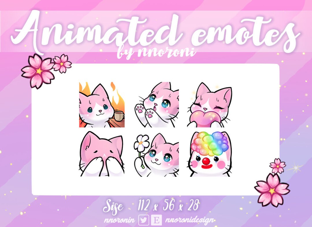 6 Set ANIMATED White Pink Cat Emotes - Twitch Emotes / Sub Badges ...