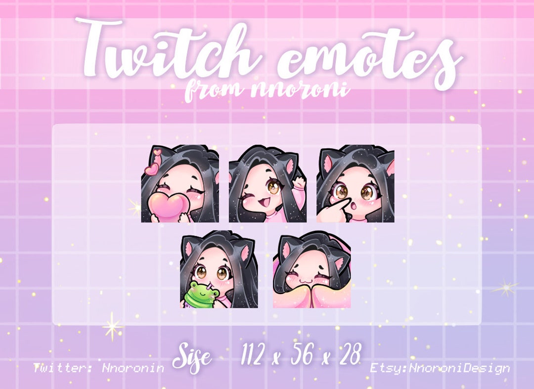 1 set Cute Chibi Cat Girl Emote - Black Hair Brown Eyes Twitch Emotes ...