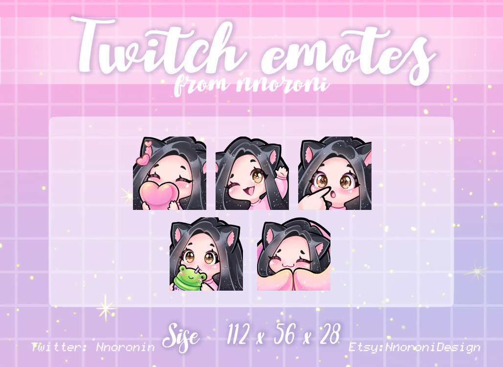 1 set Cute Chibi Cat Girl Emote - Black Hair Brown Eyes Twitch Emotes ...