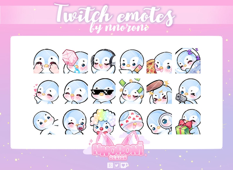 2 BIG Set NEW Penguin Emotes GRAY - 18 Emotes / Twitch Emotes / Penguin ...