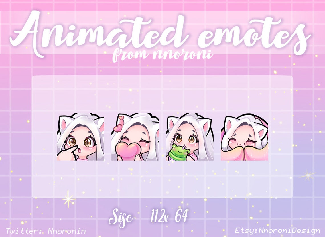 ANIMATED 1 Set Cute Chibi Cat Girl Emote Silver Hair Brown - Etsy