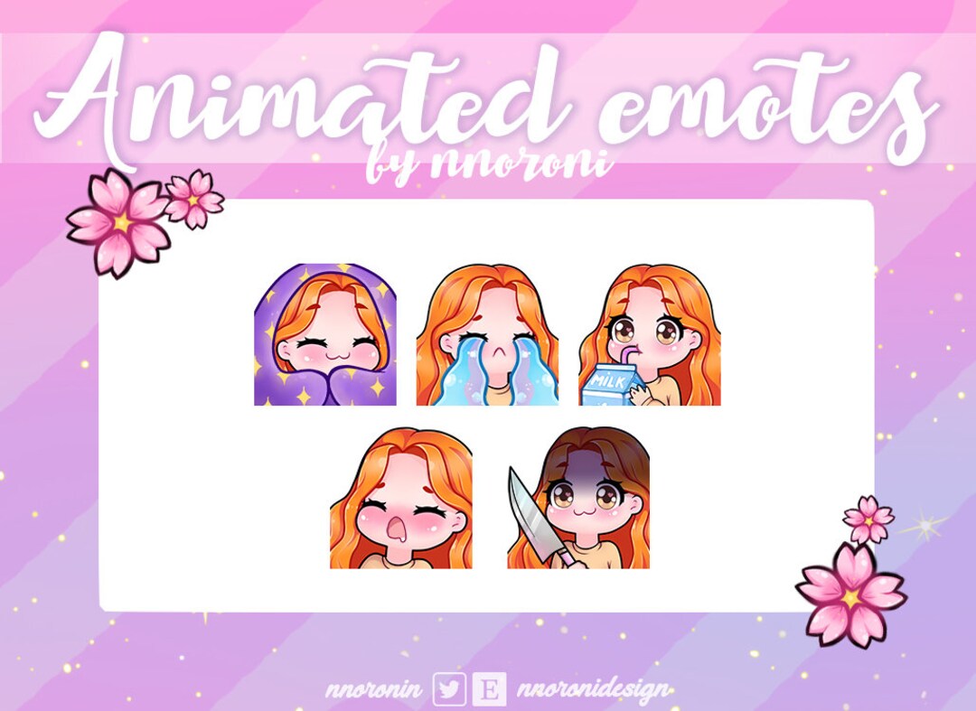 2 ANIMATED Set Cute Chibi Girl Emote Red Hair Brown Eyes Twitch Emotes ...