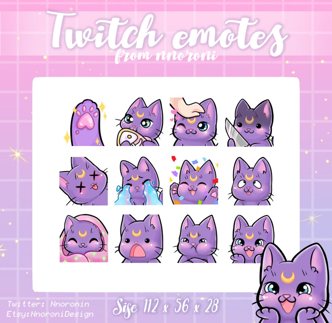 1 BIG SET Purple Moon Cat - Twitch Emotes / Sub Badges / Cat Emotes ...