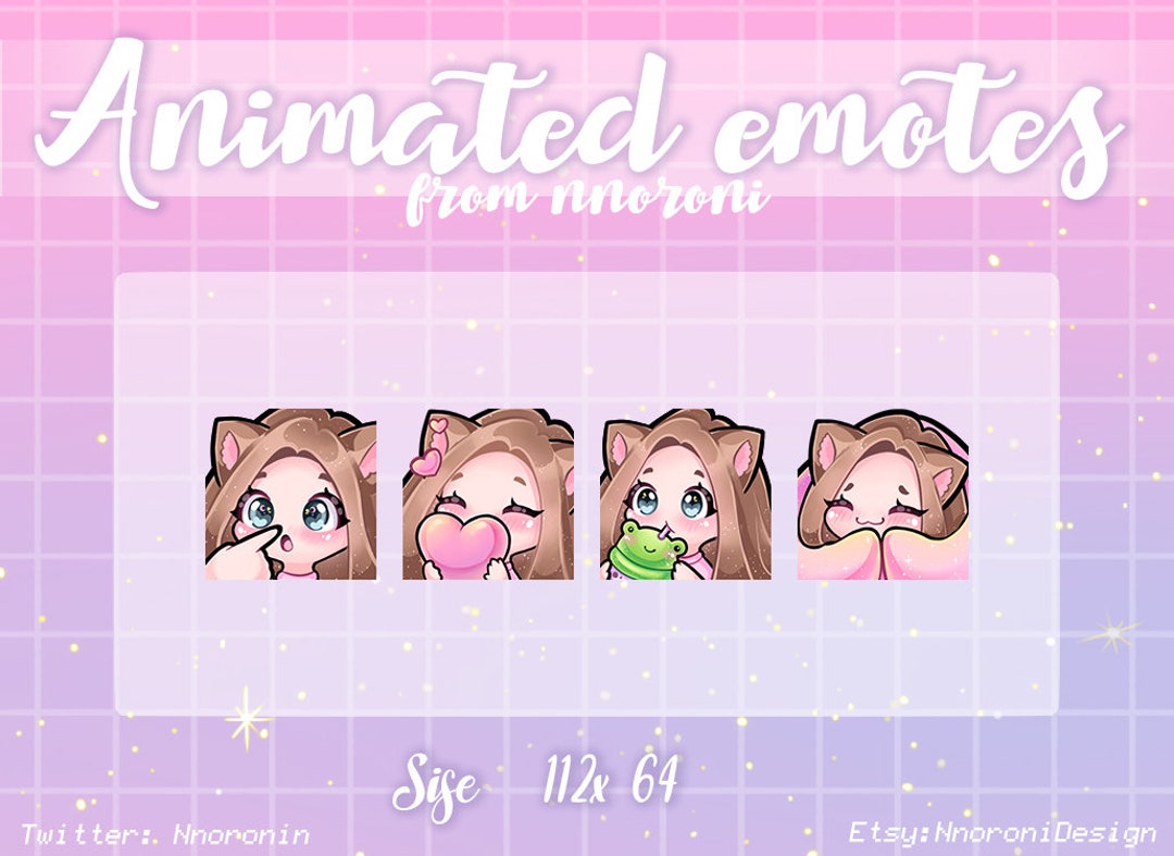 ANIMADO 1 set Cute Chibi Cat Girl Emote Cabello castaño Ojos azules ...