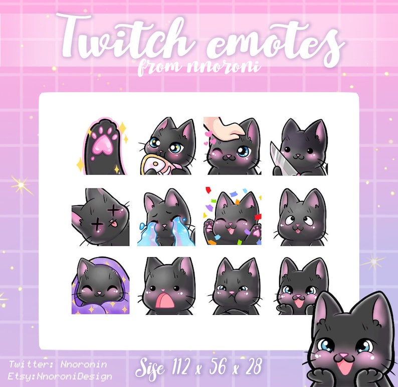 1 BIG SET Black Cat Twitch Emotes / Sub Badges / Cat Emotes - Etsy