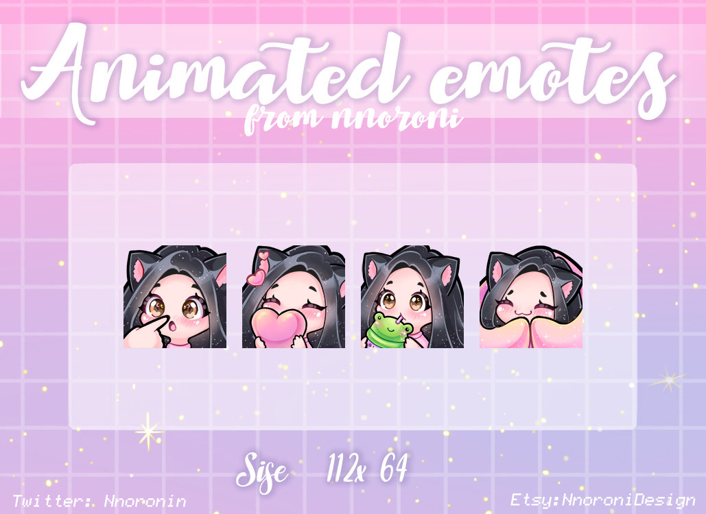 ANIMATED 1 Set Cute Chibi Cat Girl Emote - Black Hair Brown Eyes Twitch ...