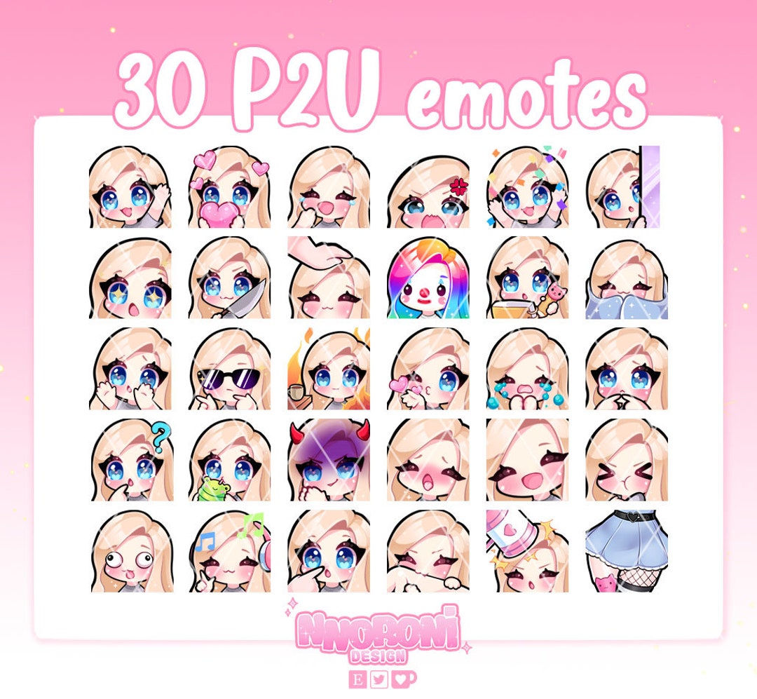 30 Emotes Cute Girl Blonde Hair Blue Eyes - Twitch Emotes | Sub Badges ...