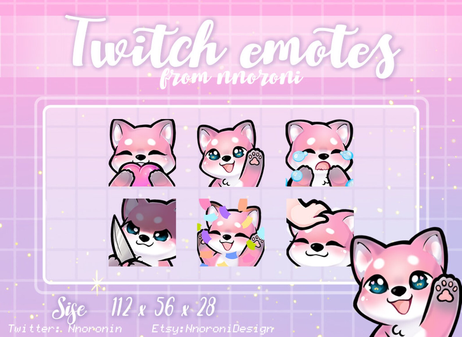 1 Set Cute Pink Fox Emotes Twitch Emotes / Sub Badges / - Etsy