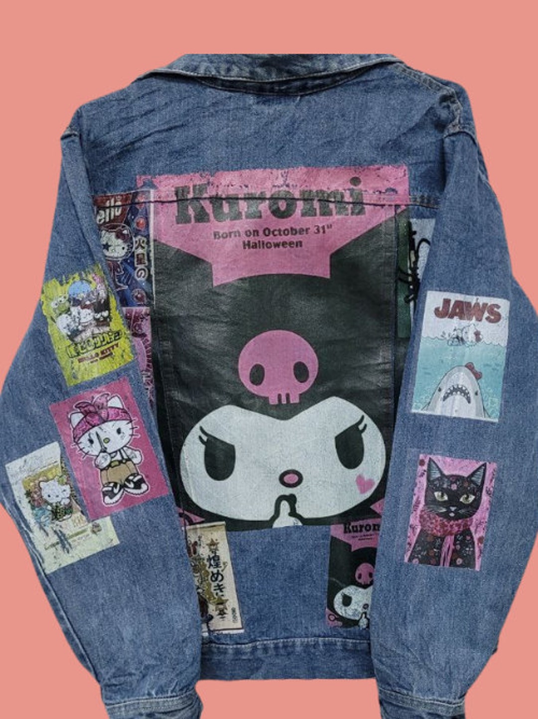 Kuromi Cat Design CUSTOMISED Vintage 80's 90's Trucker Denim Jeans ...