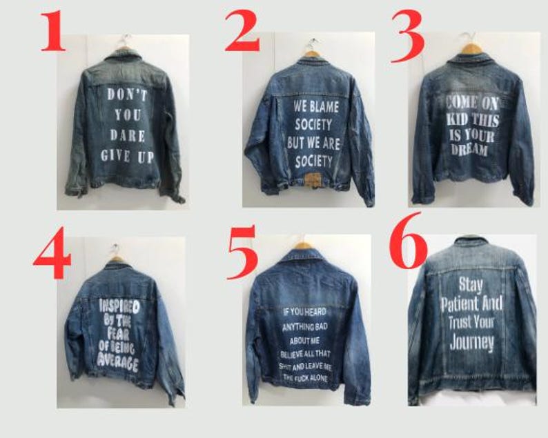 Customized Vintage TEXT Design Denim Jacket 80's 90's Trucker Denim ...
