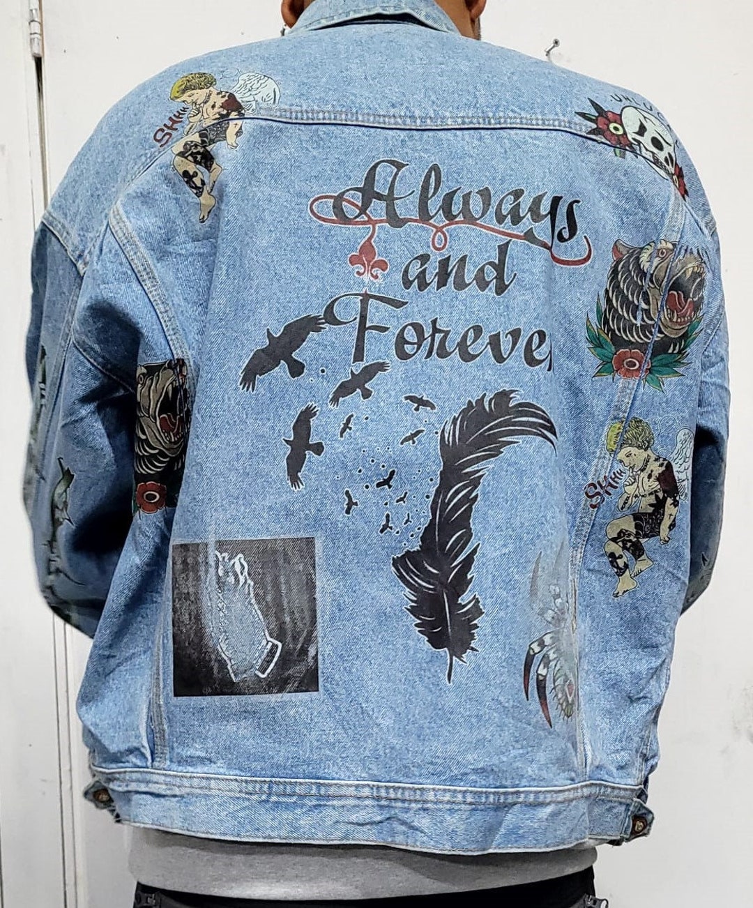 Freedom CUSTOMISED Vintage 80's 90's Trucker Denim Jeans Jacket S-XXL ...