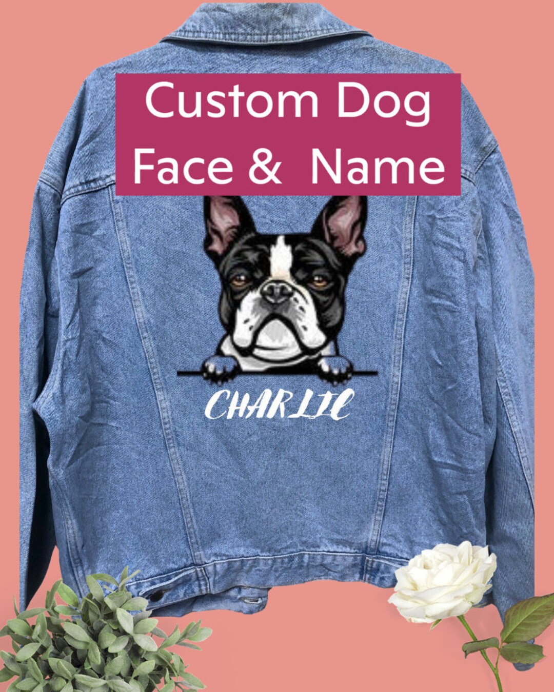 Custom Dog Face & Name Customised Vintage 80's 90's Trucker Denim Jeans ...