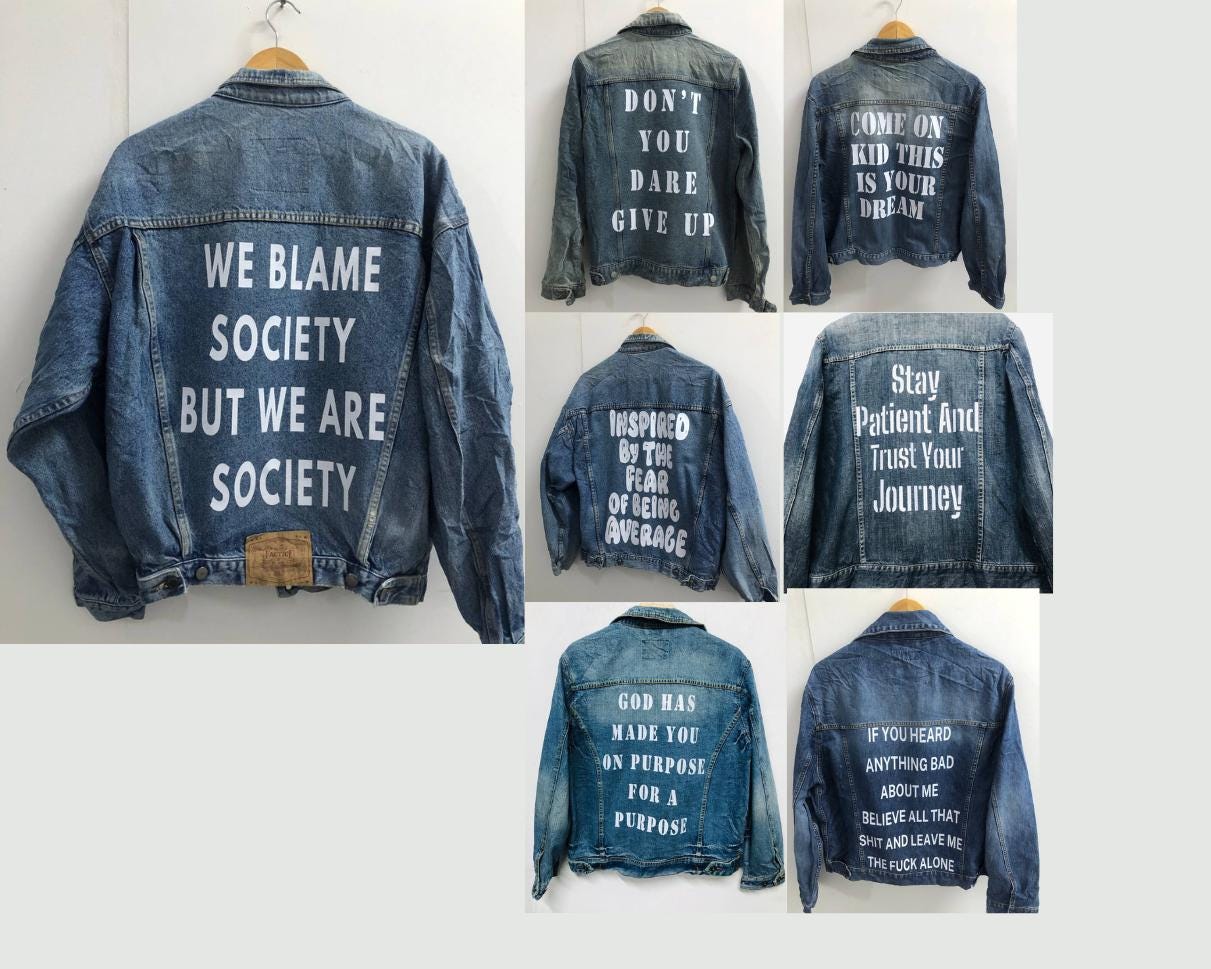 Customized Vintage TEXT Design Denim Jacket 80's 90's Trucker Denim ...