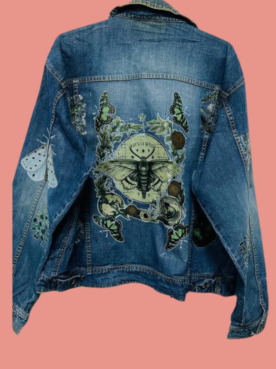 GOTHIC Moth Design CUSTOMISED Vintage 80's 90's Trucker Denim Jeans ...