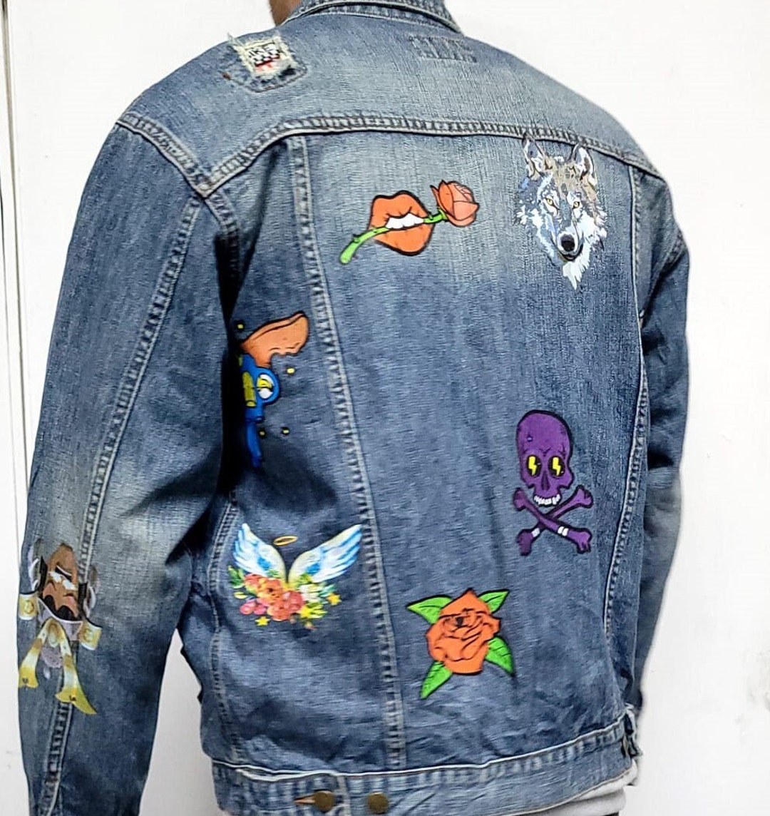 Cool Arts CUSTOMISED Vintage 80's 90's Trucker Denim Jeans Jacket S-XXL ...
