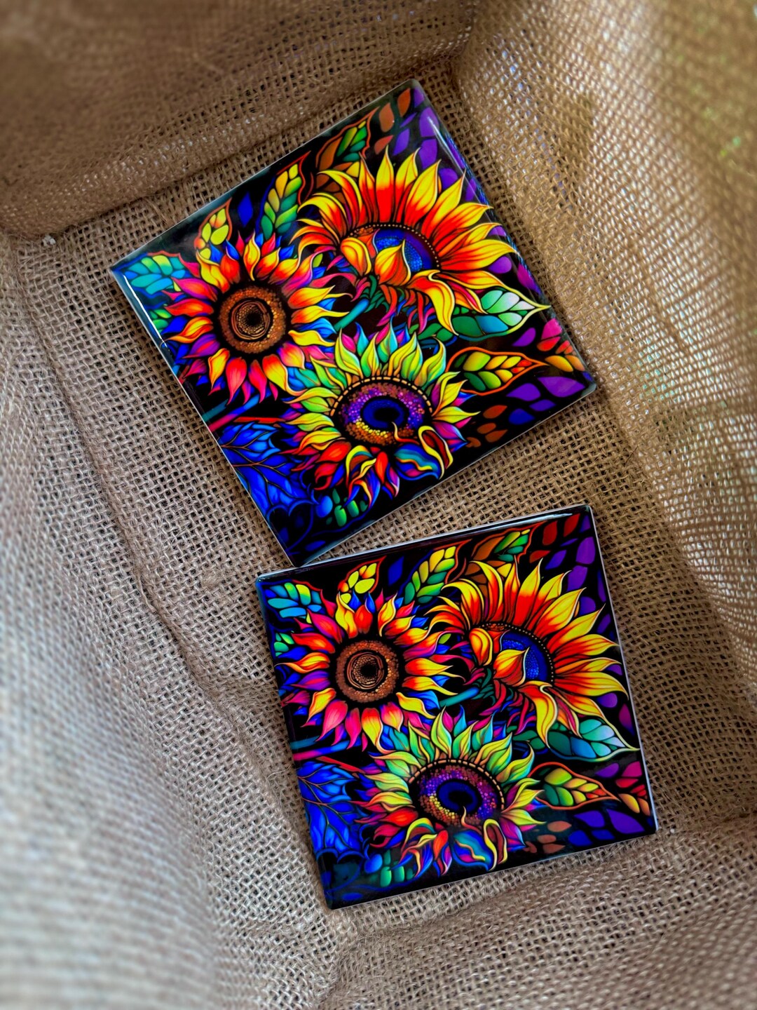 Sunflower Coaster| Vibrant Color| Ceramic Coaster| Square Coaster ...