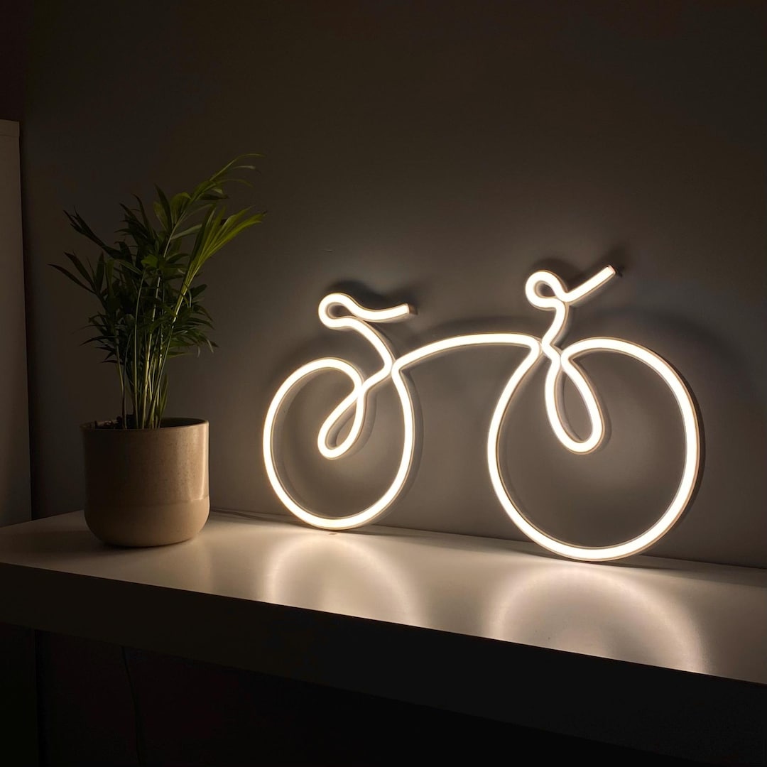 Bike Neon Sign for Hipster Decor – Line Art Minimalist Bicycle Wall Art ...