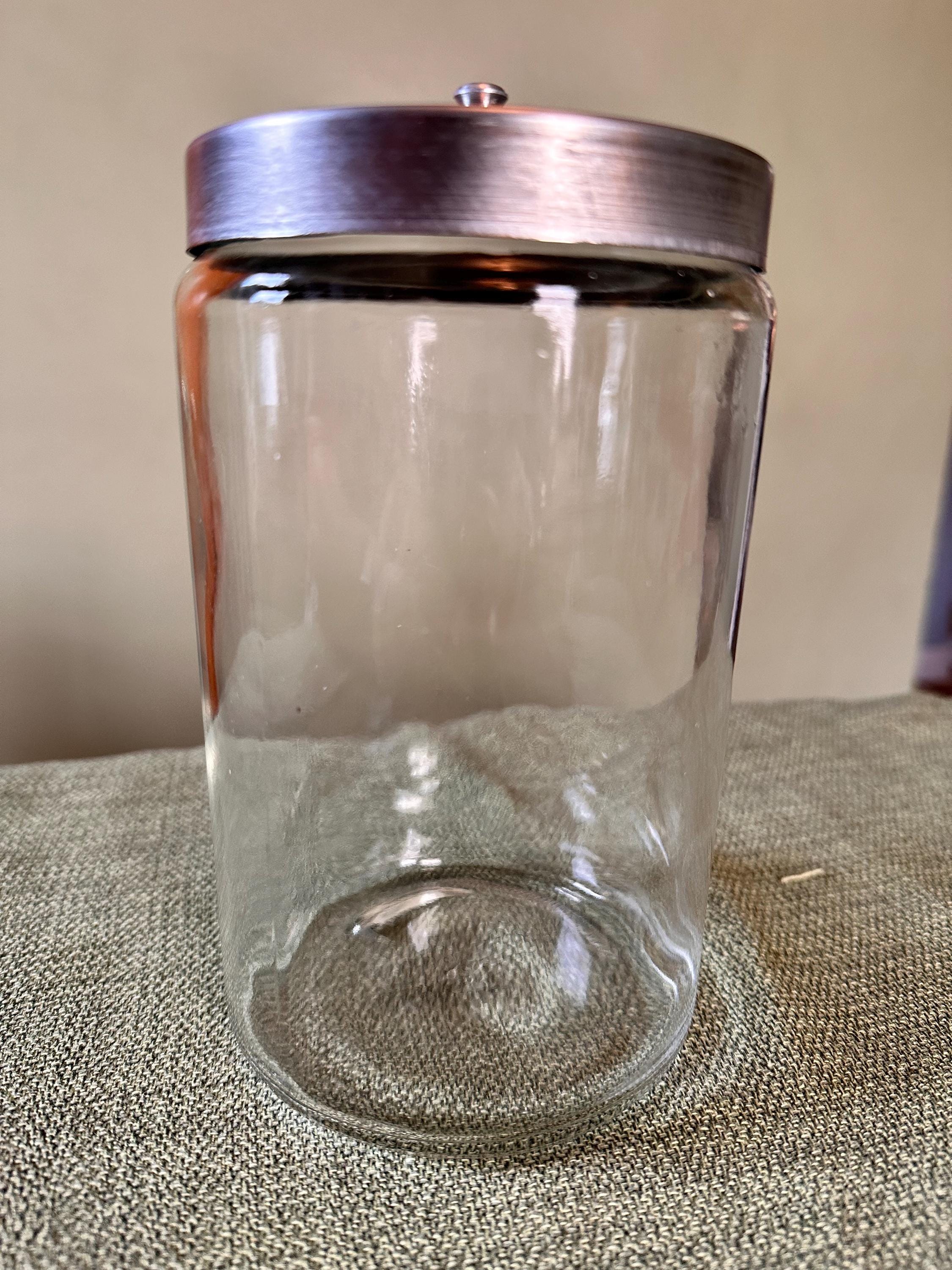Vintage Grafco 7 Clear Glass Cylindrical Jar With Stainless Steel Lid ...