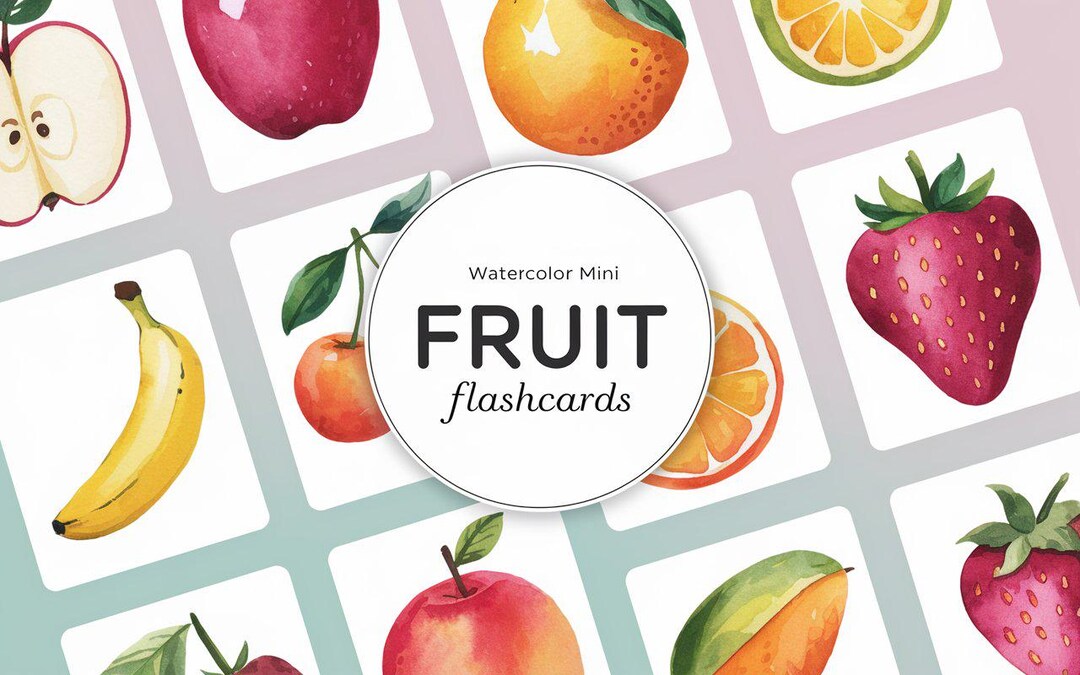 Watercolor Fruit Flashcards Mini Learning Cards for Kids Teachers JPG ...