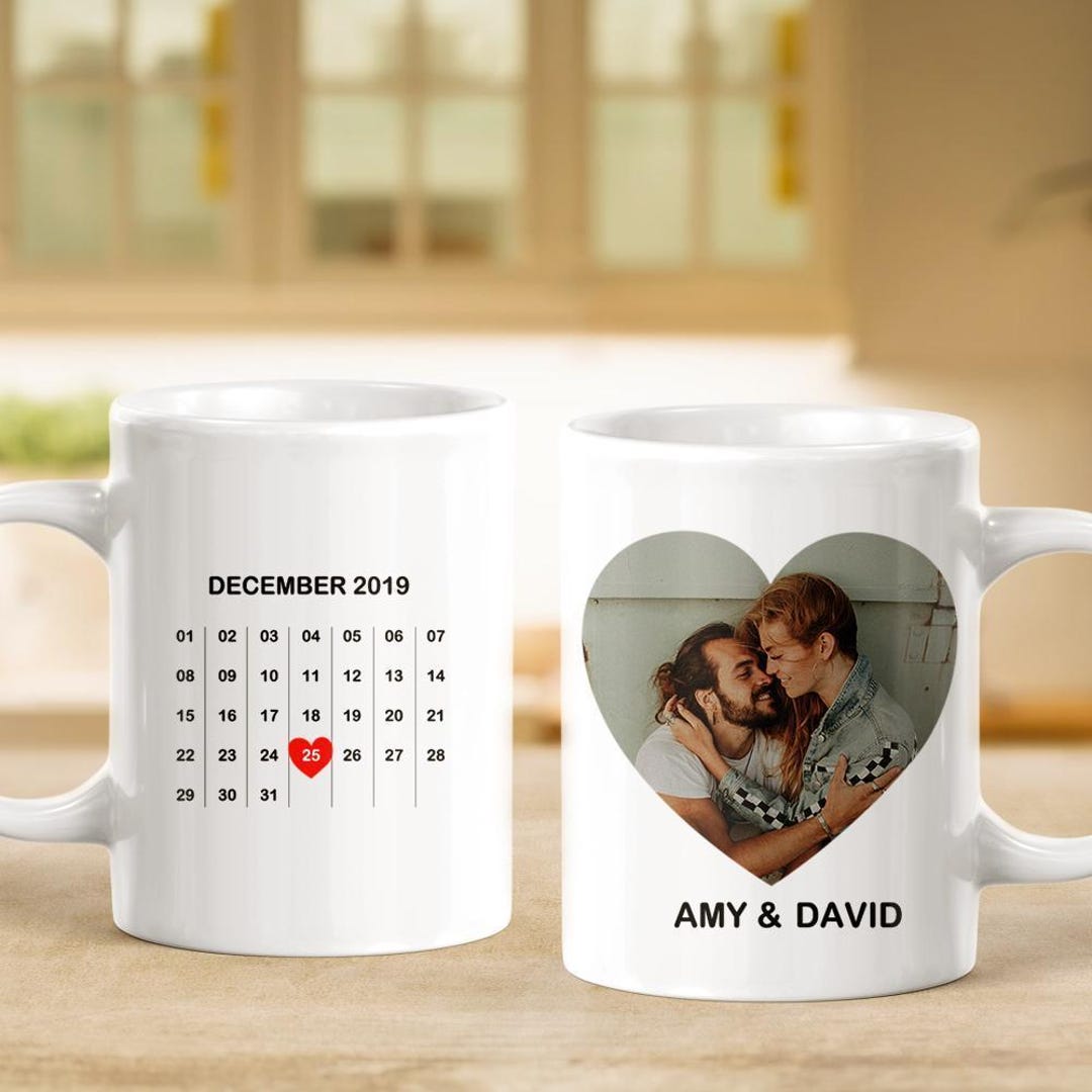 Personalized Name Calendar Mug With Photo - Custom Anniversary Coffee ...