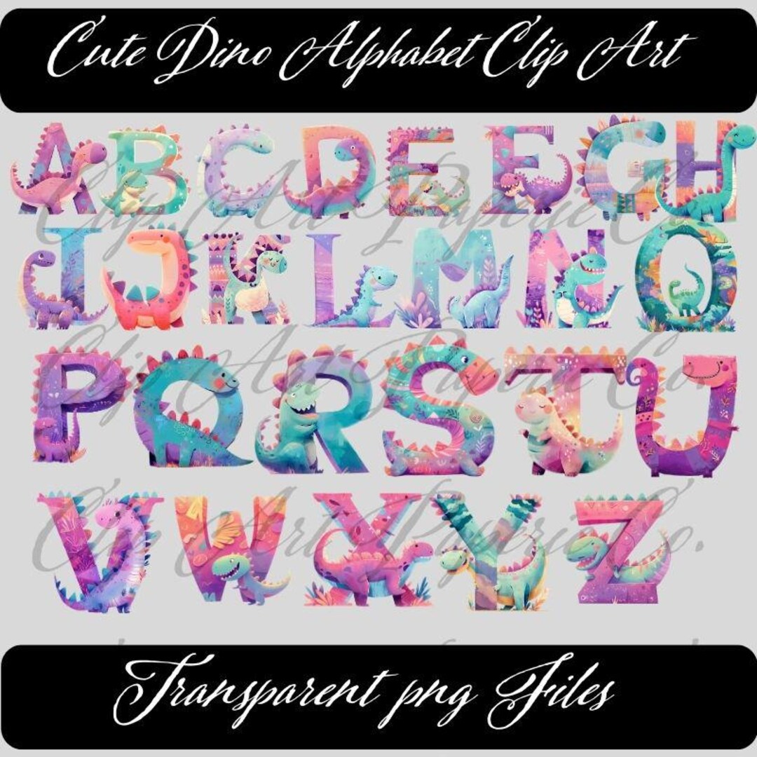 Dinosaur Alphabet Clip Art: A-Z Dino Letters PNG (digital Download) - Etsy