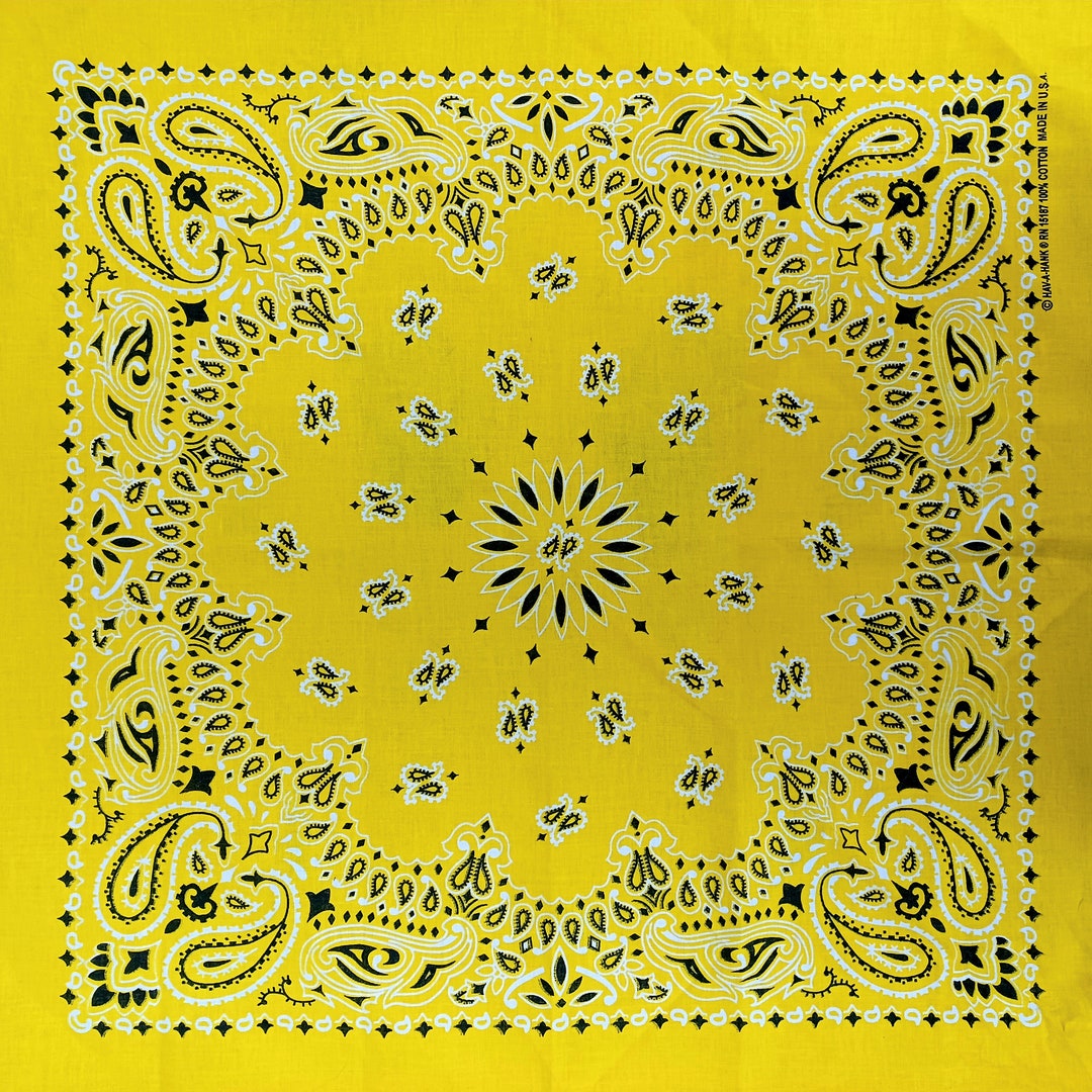 Yellow Paisley Bandana - 100% Cotton + USA Made - Classic Bandana ...