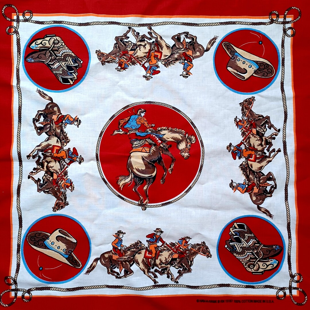 Cow Boy Bandanas - 1 PACK - 22"x22" - Western Button Swag - USA MADE ...