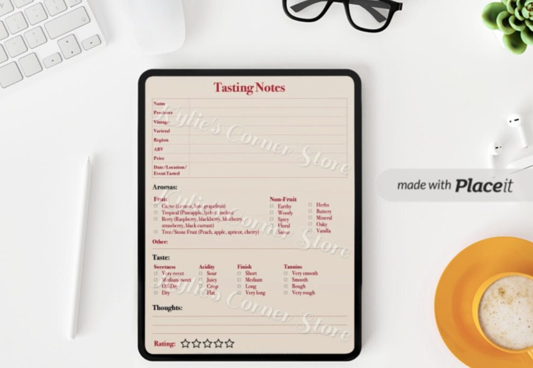 Wine Tasting/vineyard Tasting Notes - Journal Template - Printable ...