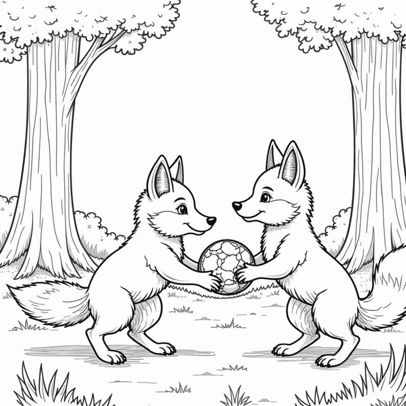 Printable Colouring Page - Two Foxes Playing - Etsy