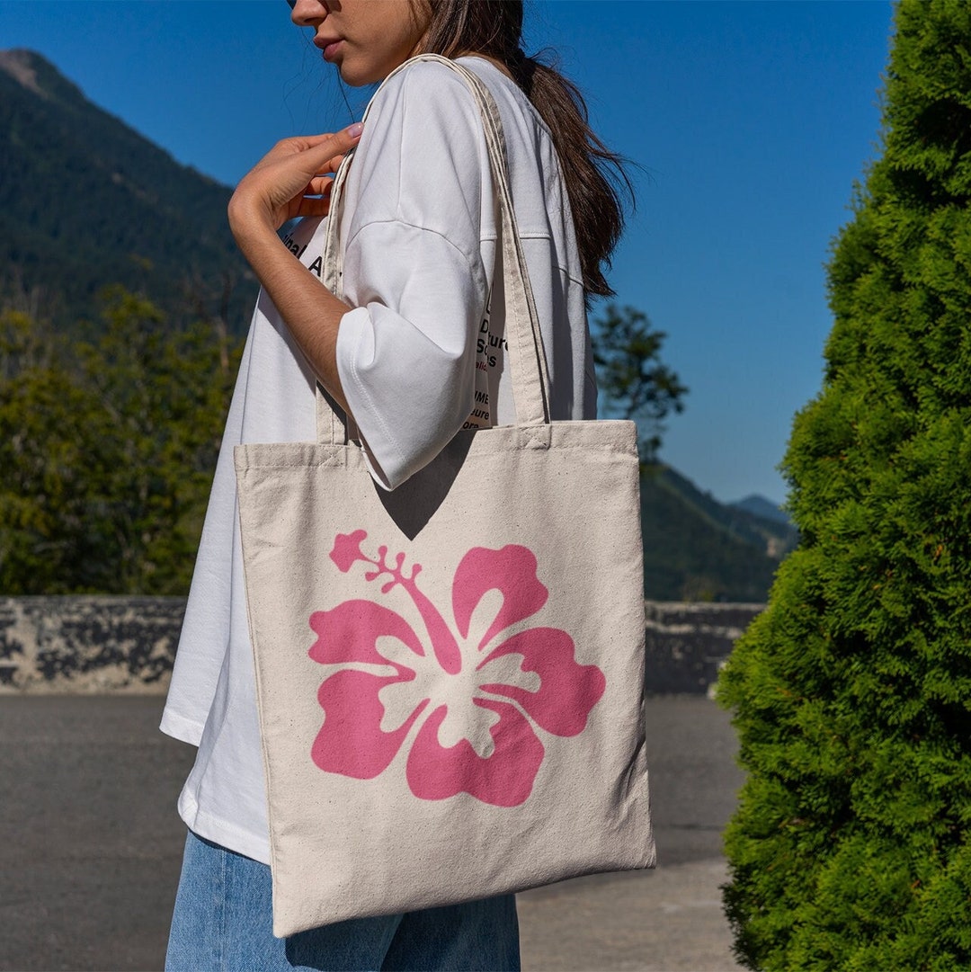 Preppy Pink Hibiscus Coconut Girl Tote Bag aesthetic Tote Bag,hawaiian ...