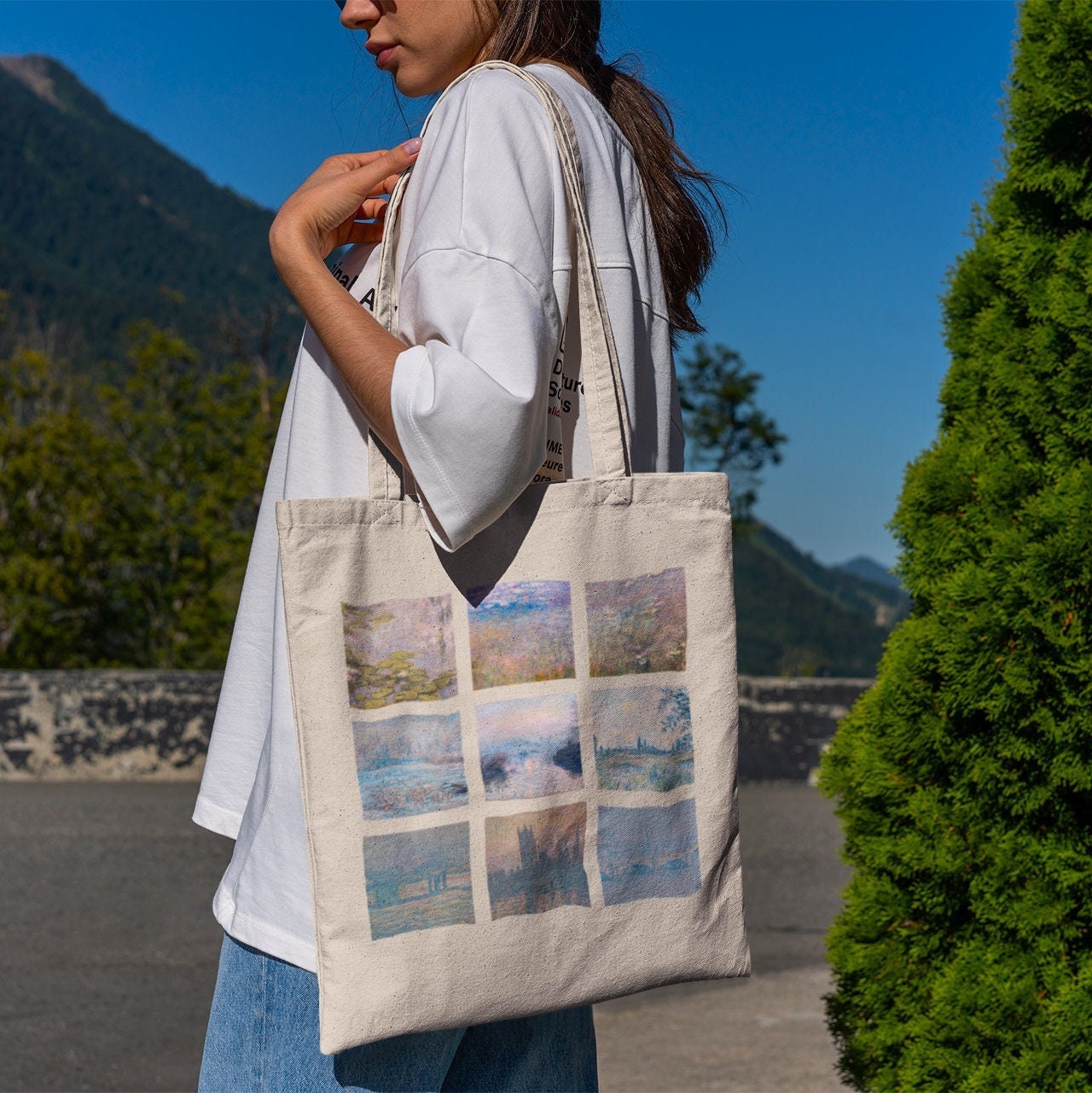 Natural Monet Collage Tote Bag aesthetic Tote Bag,cute Tote Bag,daily ...