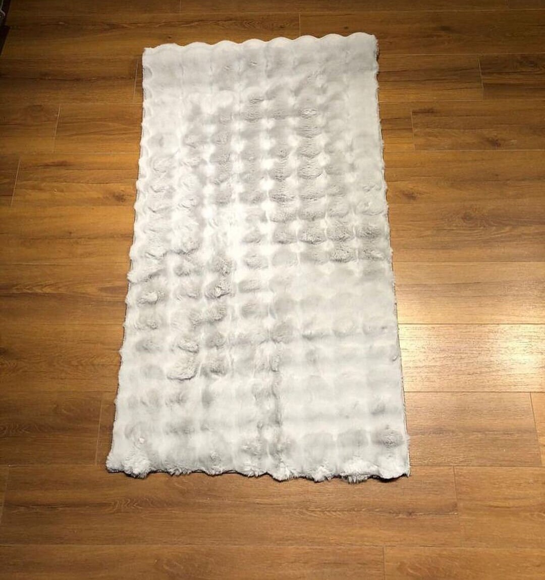 Real Calfskin and Faux Rabbit Rug, Area Rug, Cowhide Rug, Living Room ...